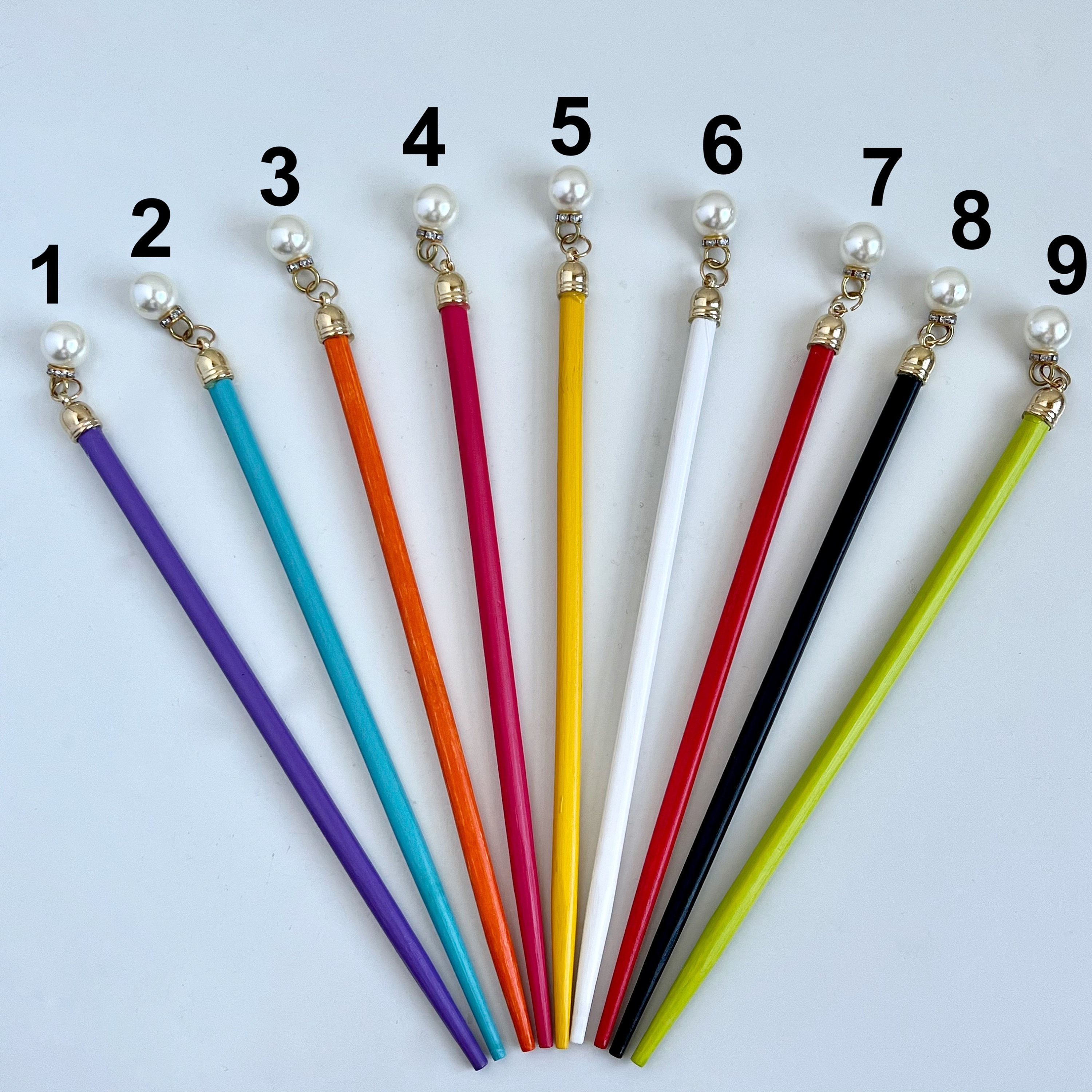 Drop Pearl Tip Hand Painted Hair Stick 7", Chinese Style Wooden Hair ...