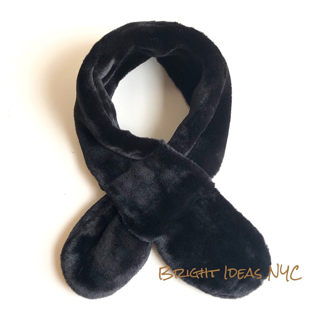 Luxury Plush Faux Fur Vegan Neck Warmer, Pull Through Scarf, Black Neck ...