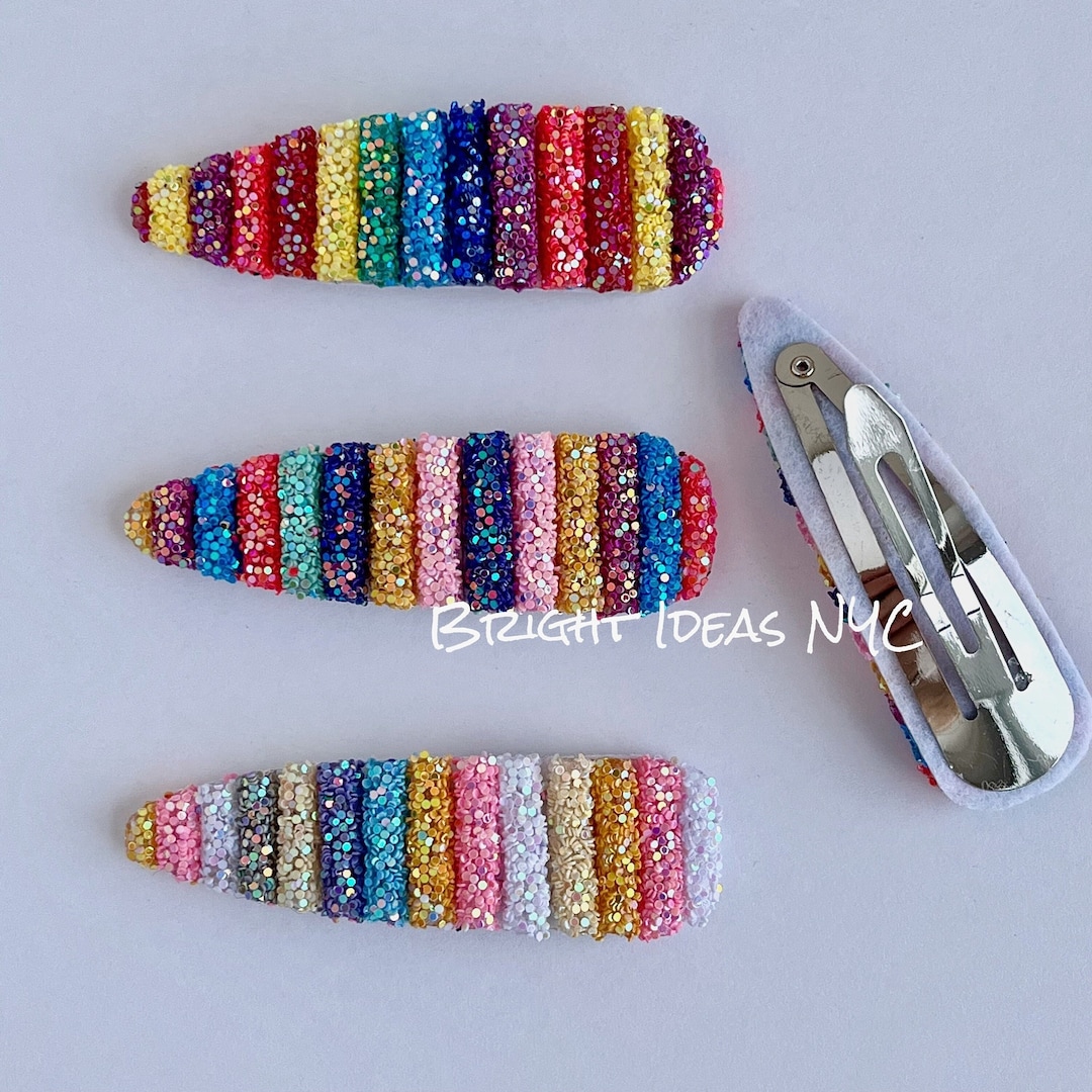 Rainbow Sparkly Hair Clip, 3.25, Snap Closure, Color Hair Clip, Sparkle ...