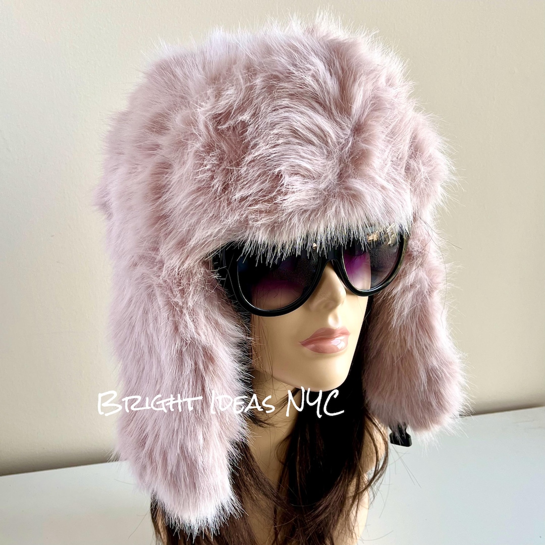 Light Pink Faux Fur Trapper Hat, High Quality, Soft Warm Cozy Winter ...