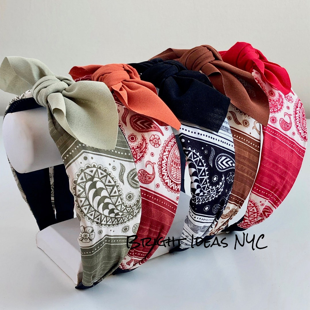 Vintage Bandana Tie Knot Bow Wide Headband, Twisted Knot Headband ...