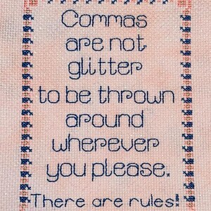 Commas Are Not Glitter PDF Cross Stitch Pattern - Teacher Literature ...