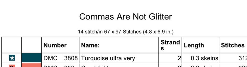 Commas Are Not Glitter PDF Cross Stitch Pattern Teacher Literature ...