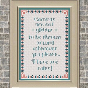 Commas Are Not Glitter PDF Cross Stitch Pattern - Teacher Literature ...