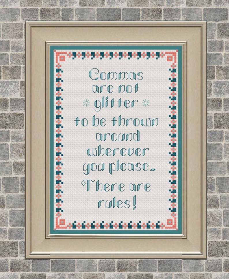 Commas Are Not Glitter PDF Cross Stitch Pattern Teacher - Etsy