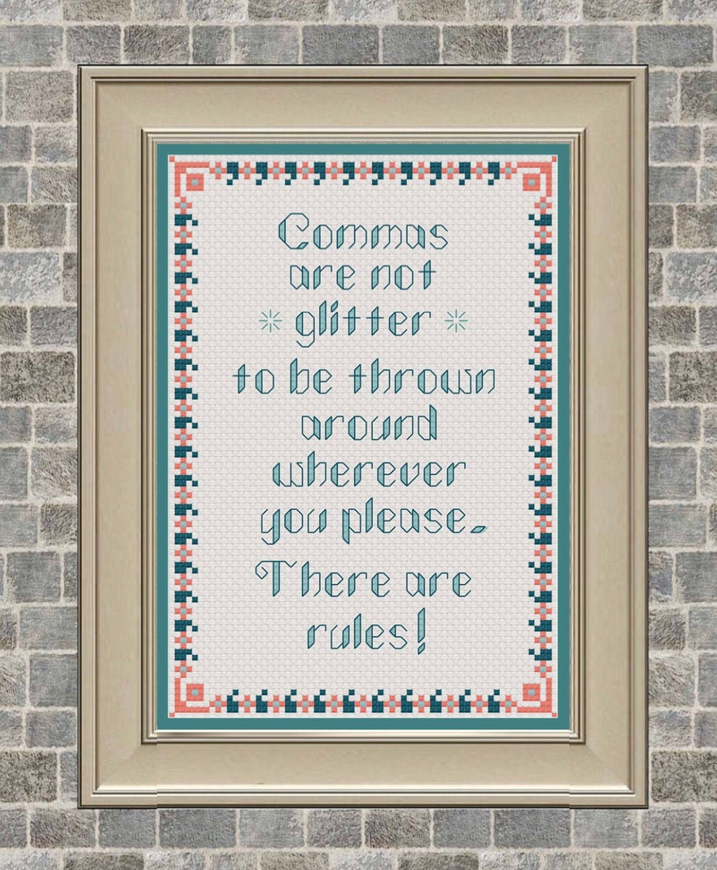 Commas Are Not Glitter PDF Cross Stitch Pattern Teacher Literature ...