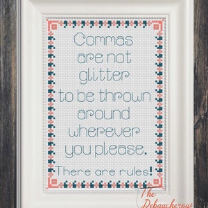 Commas Are Not Glitter PDF Cross Stitch Pattern - Teacher Literature ...