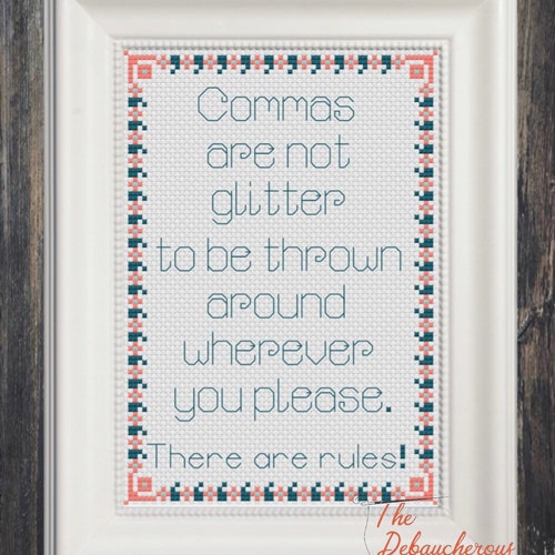Commas Are Not Glitter PDF Cross Stitch Pattern Teacher - Etsy
