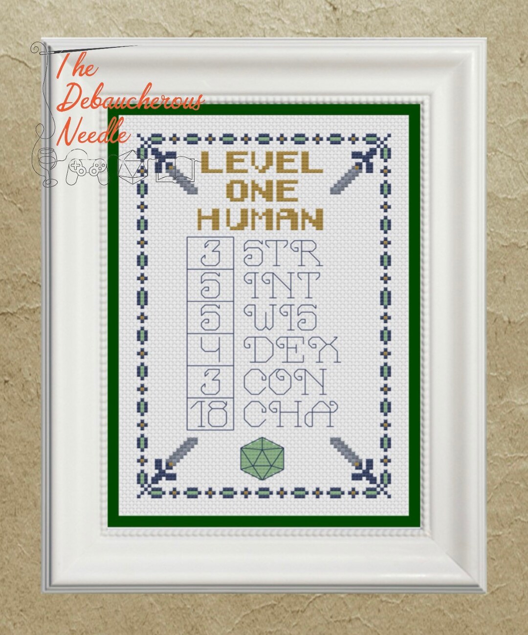 Level One Human D&D Character Sheet Gamer Birth Announcement Newborn ...