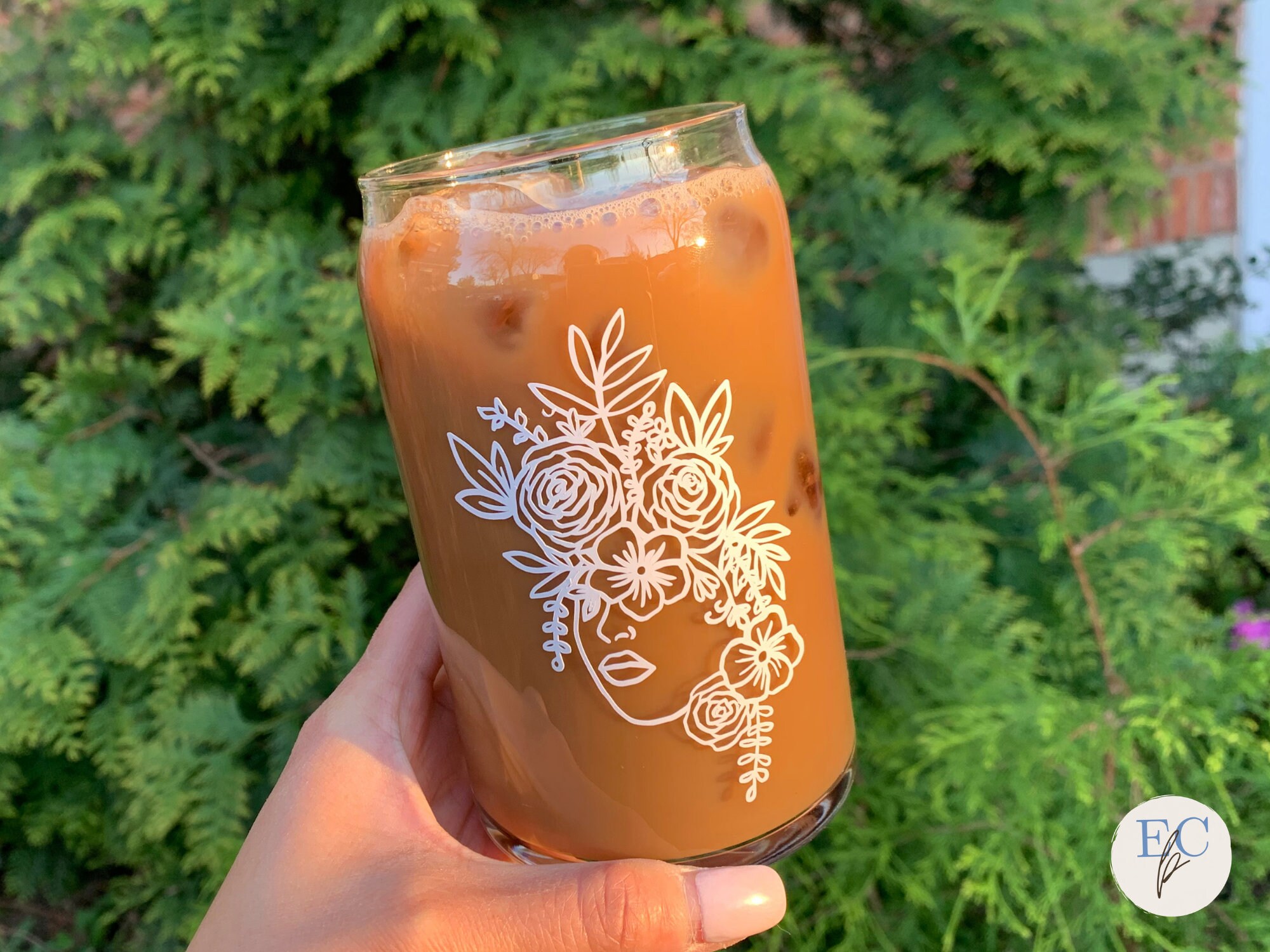 Flower Iced Coffee Beer Can Glass Floral Women Glass Floral | Etsy