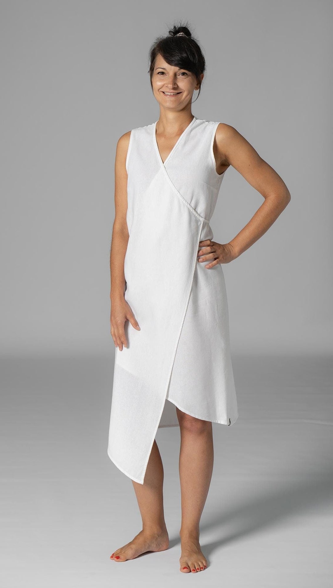 Namaja Ecru Linen Massage Uniform | Wrap Apron | Lomi Massage Apparel ...