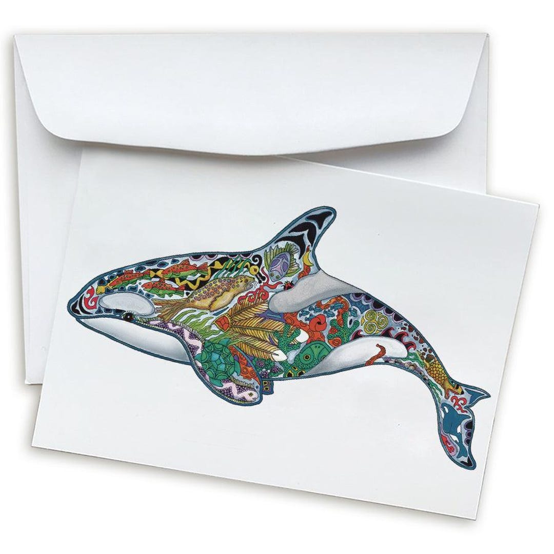 Granny Orca Note Card, Animal Mosaic, Outdoor Lover Gift, Wildlife ...