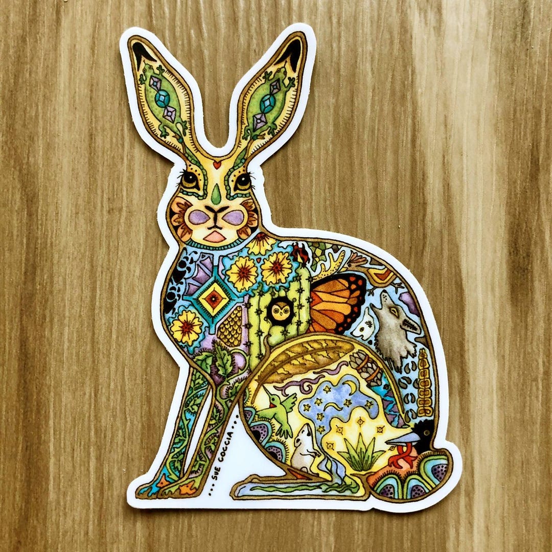 Jackrabbit Sticker, Colorful Animal Decal, Original Mosaic Art, Nature ...
