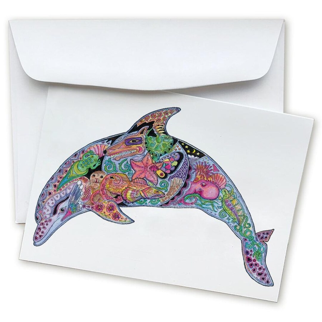 Dolphin Note Card, Ocean Animal Mosaic Note Card, Wildlife Blank Note ...