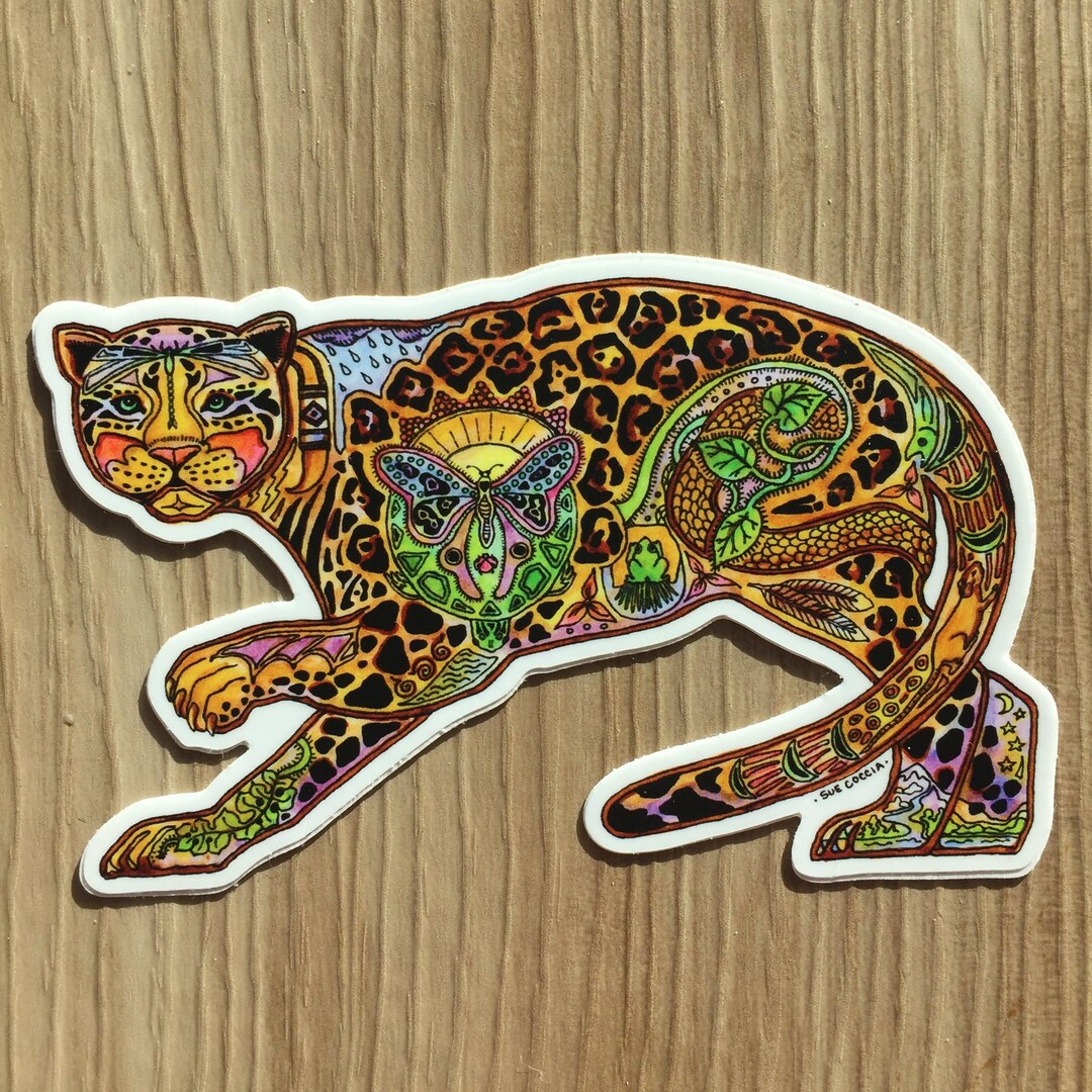 Jaguar Sticker, Colorful Animal Decal, Original Mosaic Art, Nature ...