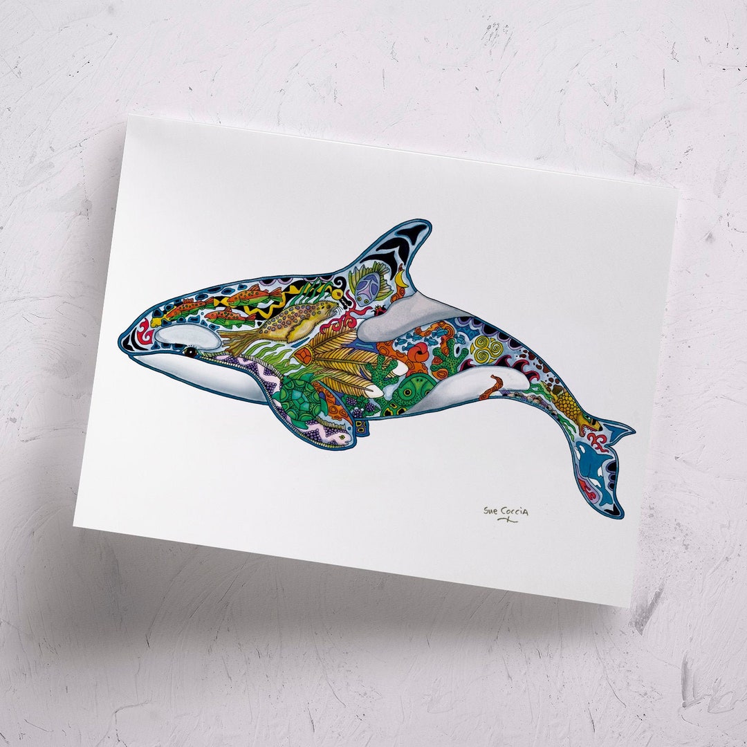 Granny Orca Signed Print, Wildlife Wall Decor, Colorful Animal Home ...