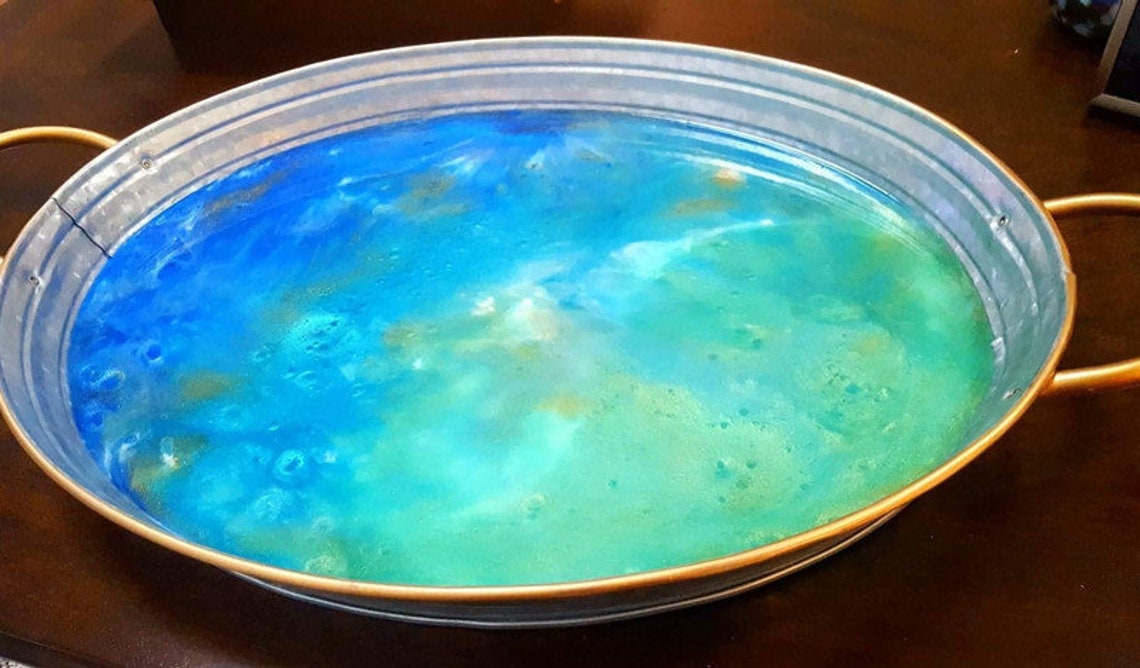 Resin Galvanized Serving Tray With Handles Resin Trays - Etsy