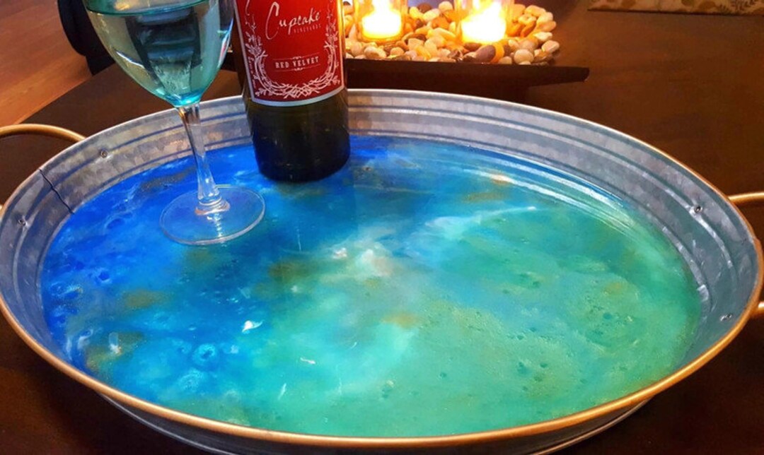 Resin Galvanized Serving Tray With Handles Resin Trays - Etsy