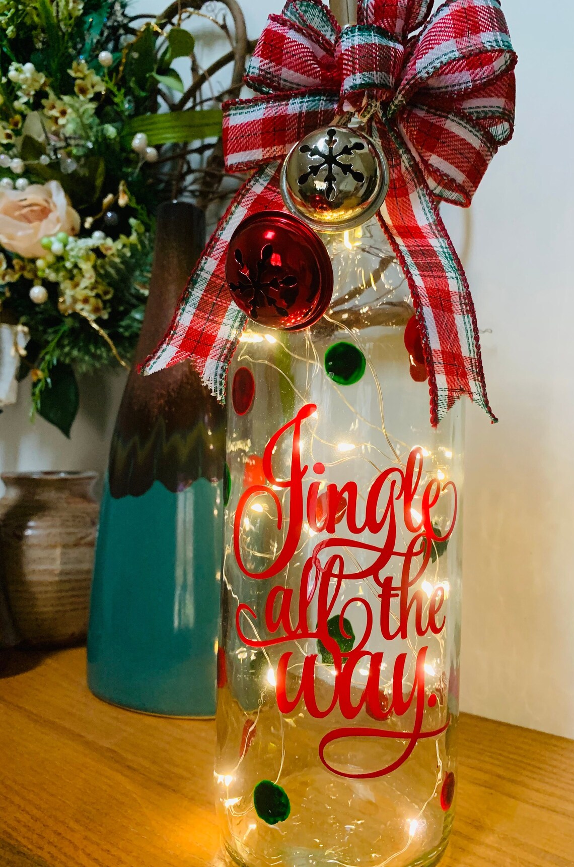 Christmas Painted Wine Bottle With Lights Hand Painted Wine - Etsy