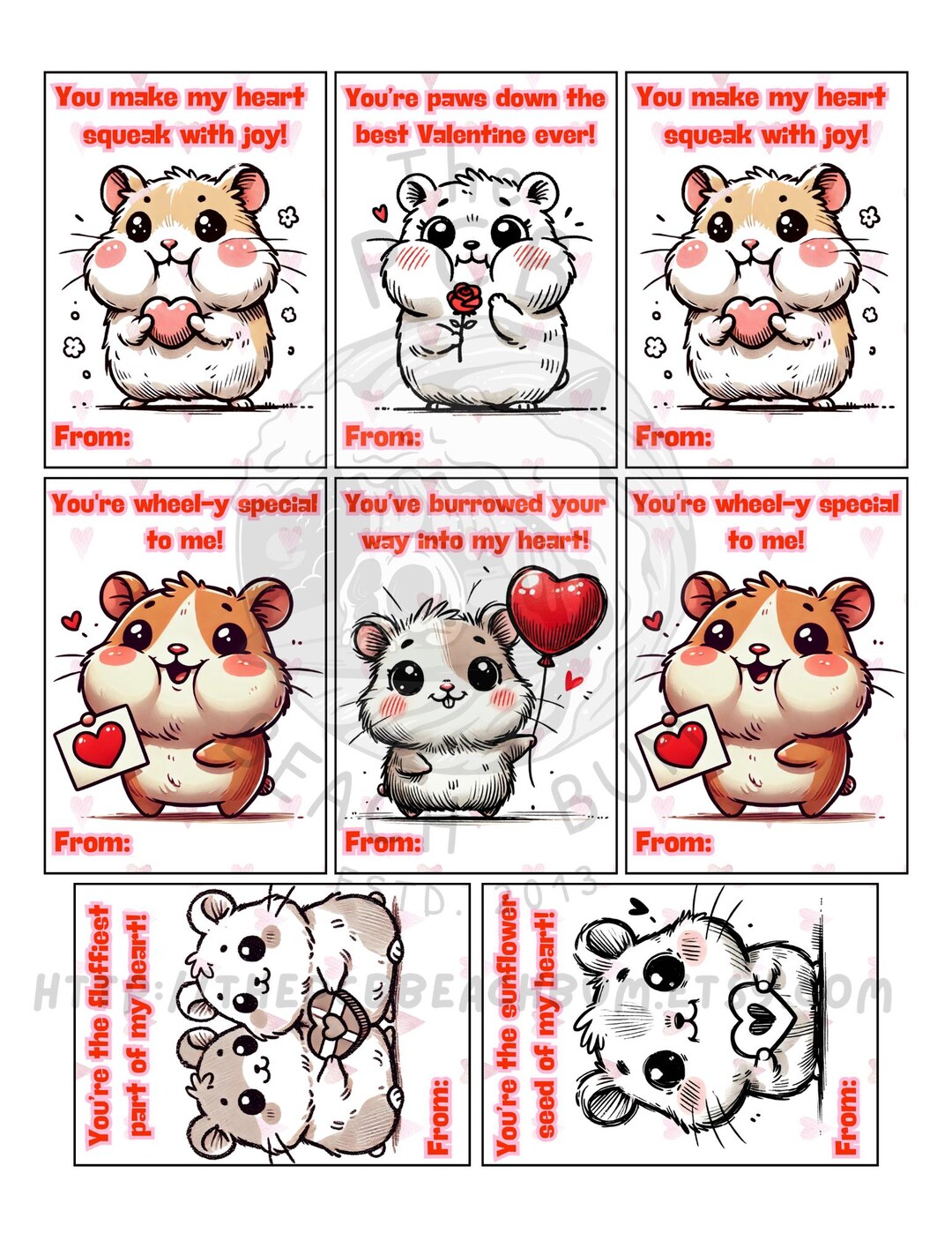 Adorable Cartoon Hamster Valentine's Day Cards for Kids – Perfect for ...