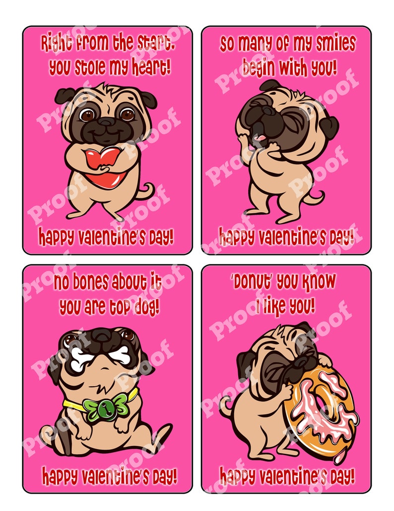 Cute Pugs Valentine's Day Cards for Kids (digital Download) - Etsy