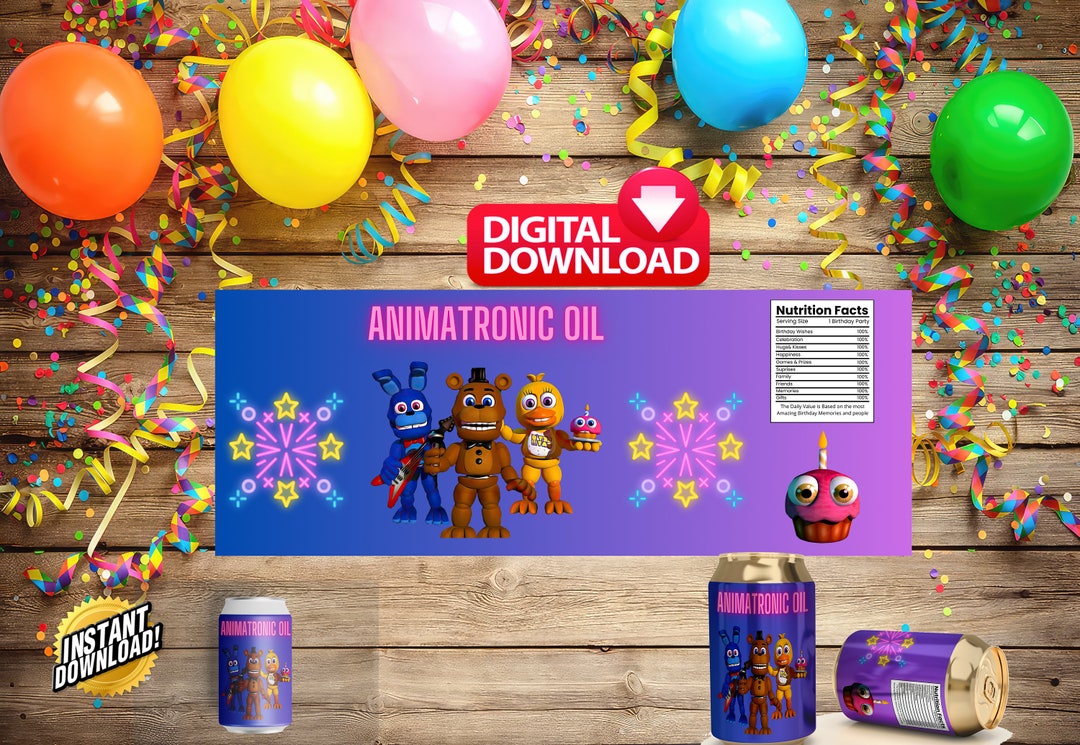 Soda Can Label FNAF Five Nights at Freddy's Drink Neon Party Favor! Fun ...