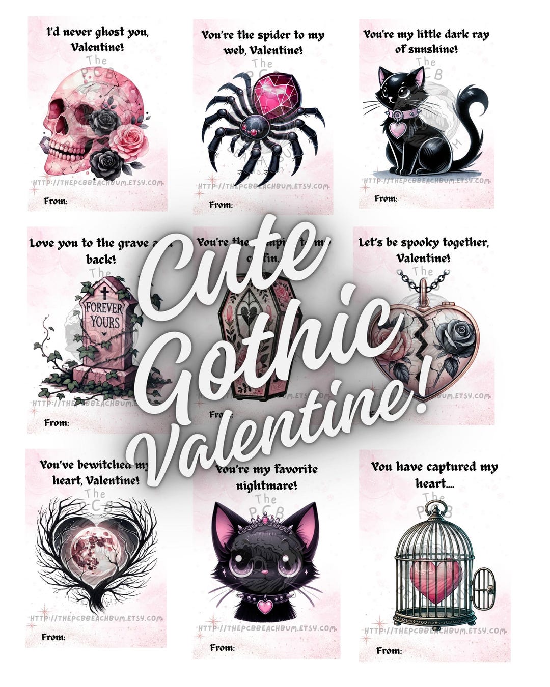 Cute Gothic Emo Valentine's Day Cards Set for Kids – Fun and Unique ...