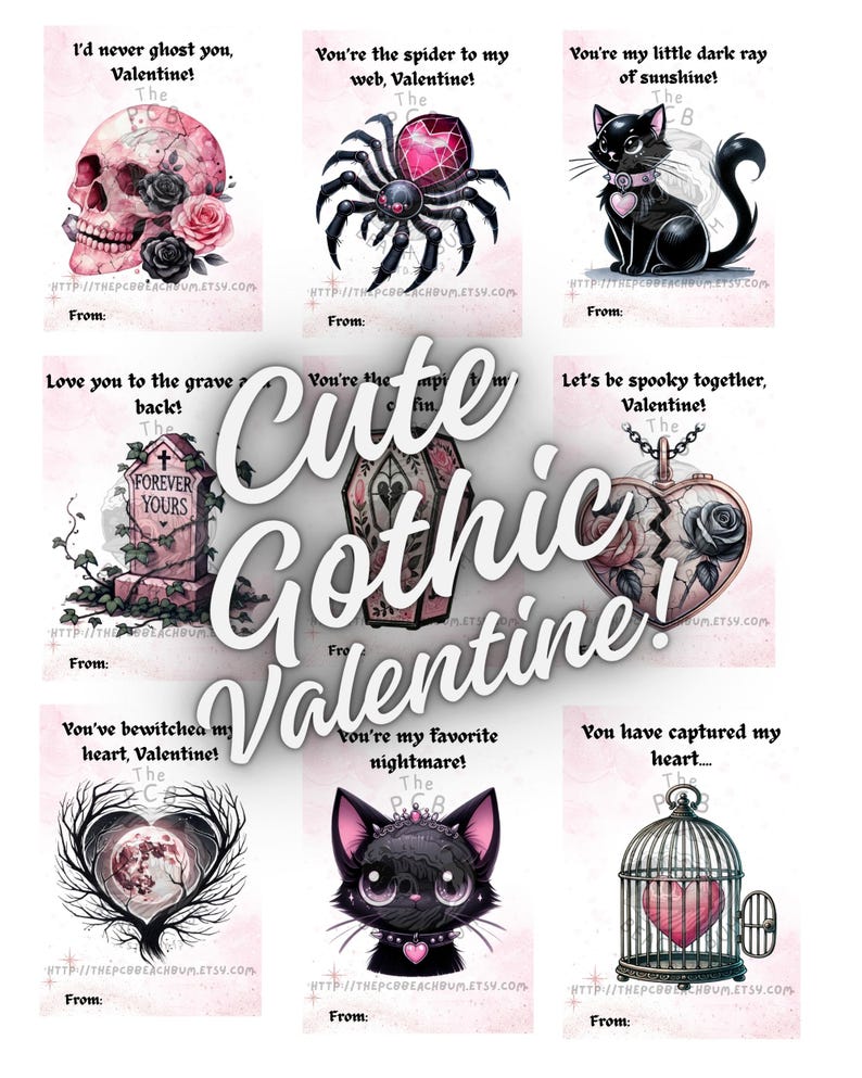 Cute Gothic Emo Valentine's Day Cards Set for Kids – Fun and Unique ...