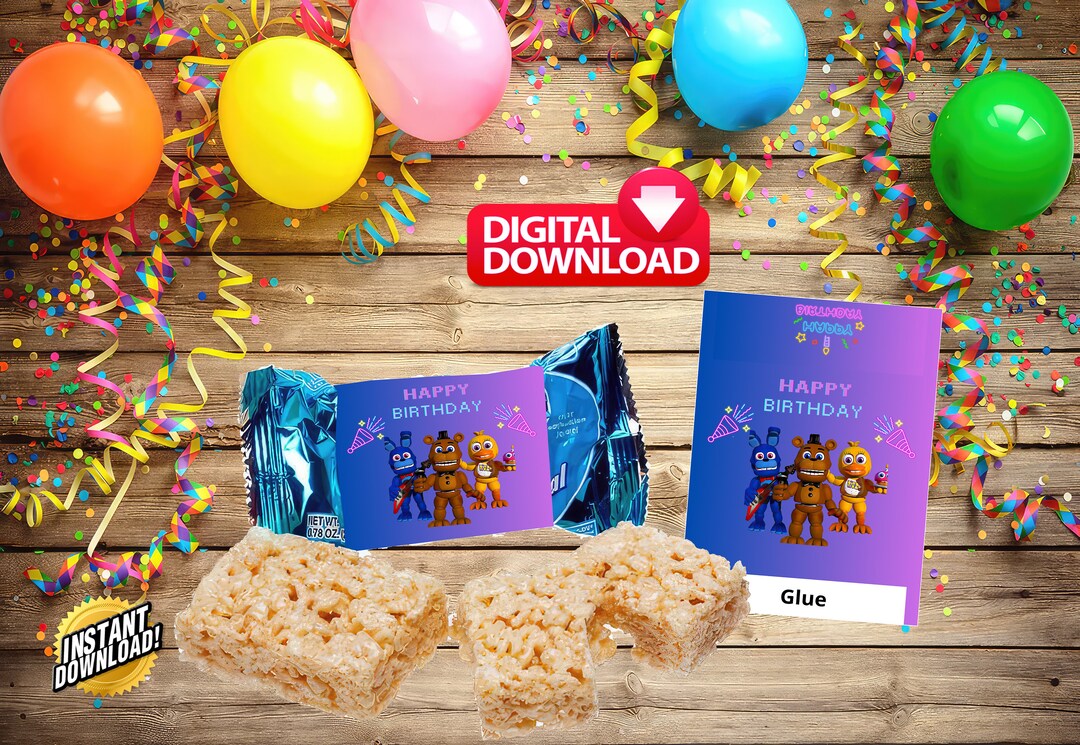 Rise Krispy Treat Label FNAF Five Nights at Freddy's Snack Neon Party ...