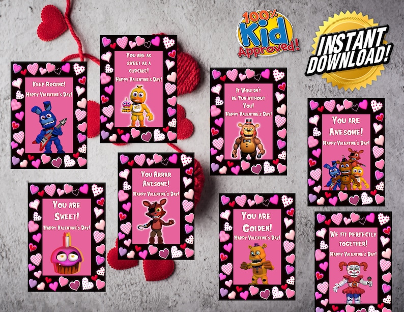 FNAF Valentine's Day Printable Cards - Etsy