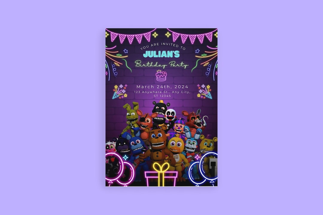 FNAF Birthday Invitation Editable Neon Birthday FNAF Five Nights at ...