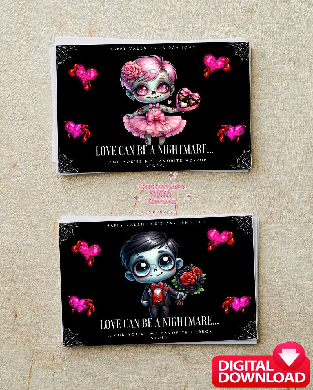 Zombie Love Valentine's Day Cards! Personalize via Canva! Easy to ...