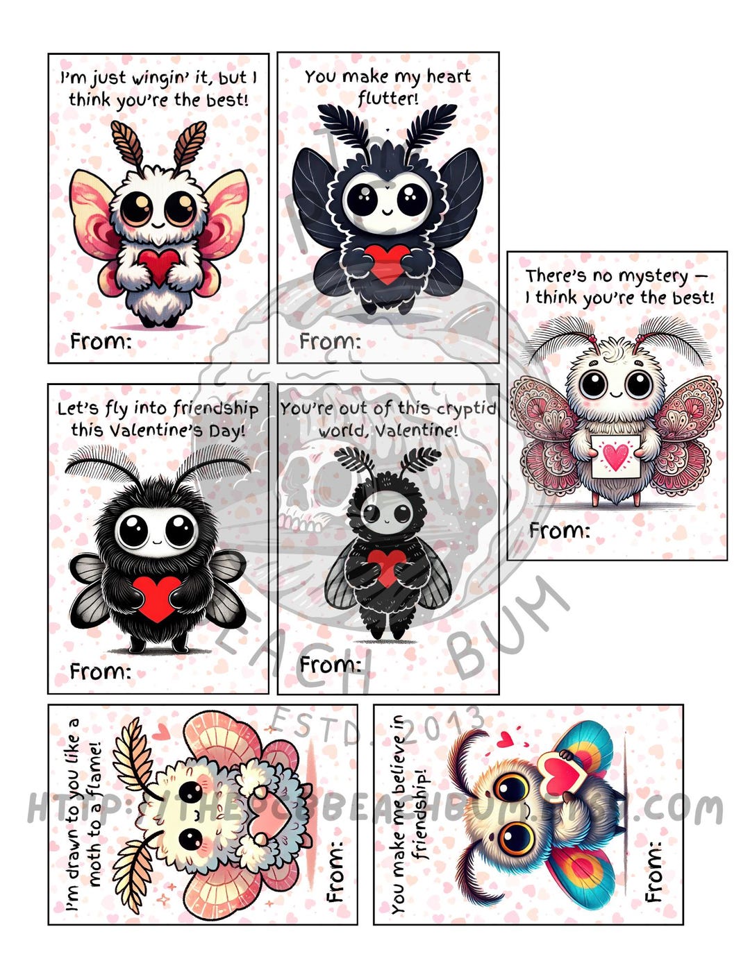 Adorable Cartoon Mothman Valentine's Day Cards for Kids Fun Classroom ...