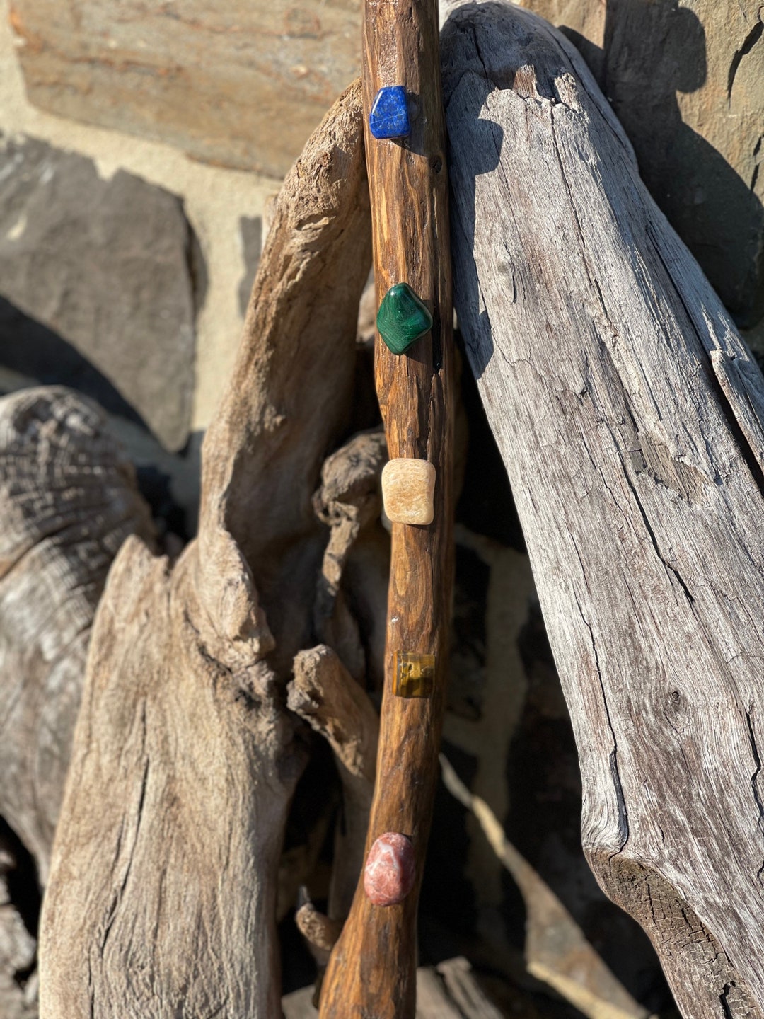Large Driftwood Chakra Stick With Semi Precious Stones - Etsy