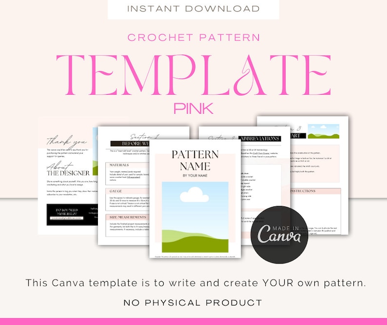 Crochet Pattern Template//canva//pink Template - Etsy