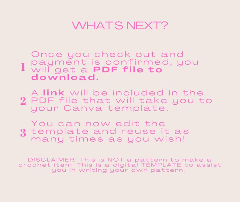 Crochet Pattern Template//canva//pink Template - Etsy