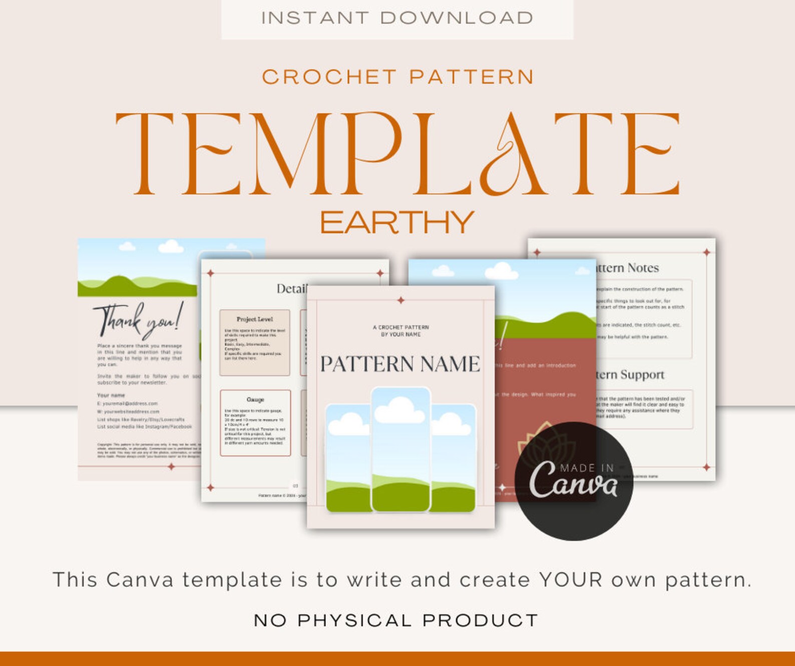 Crochet Pattern Template//canva//earthy Template - Etsy