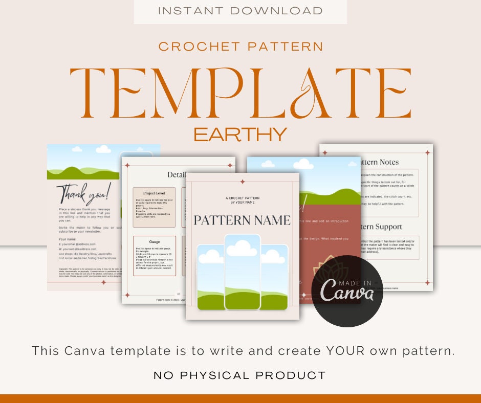 Crochet Pattern Template//canva//earthy Template - Etsy