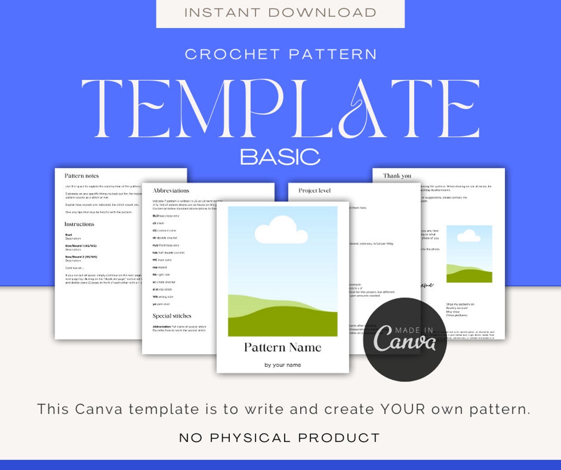 Crochet Pattern Template//canva//basic Template - Etsy Canada