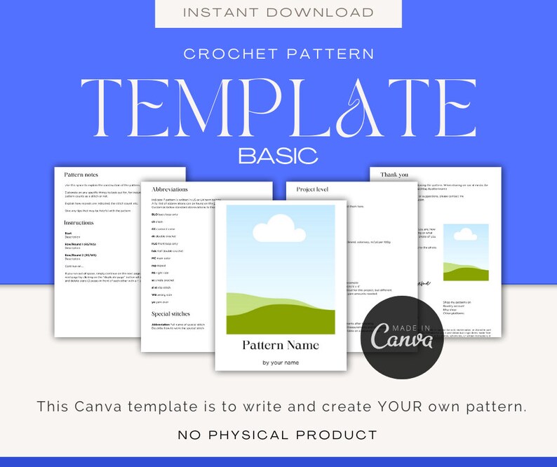 Crochet Pattern Template//canva//basic Template - Etsy UK