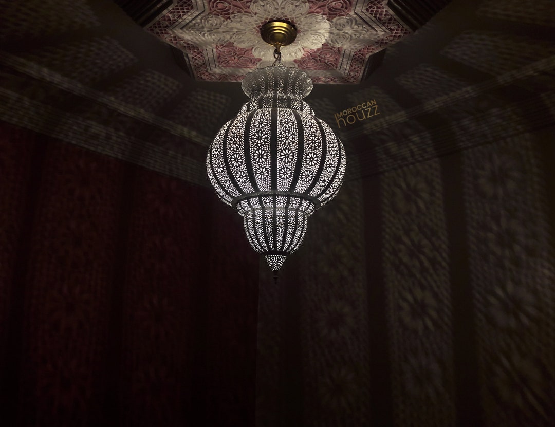 Moroccan White Handmade Pendant Light Large, Moroccan Ceiling Lampshade ...