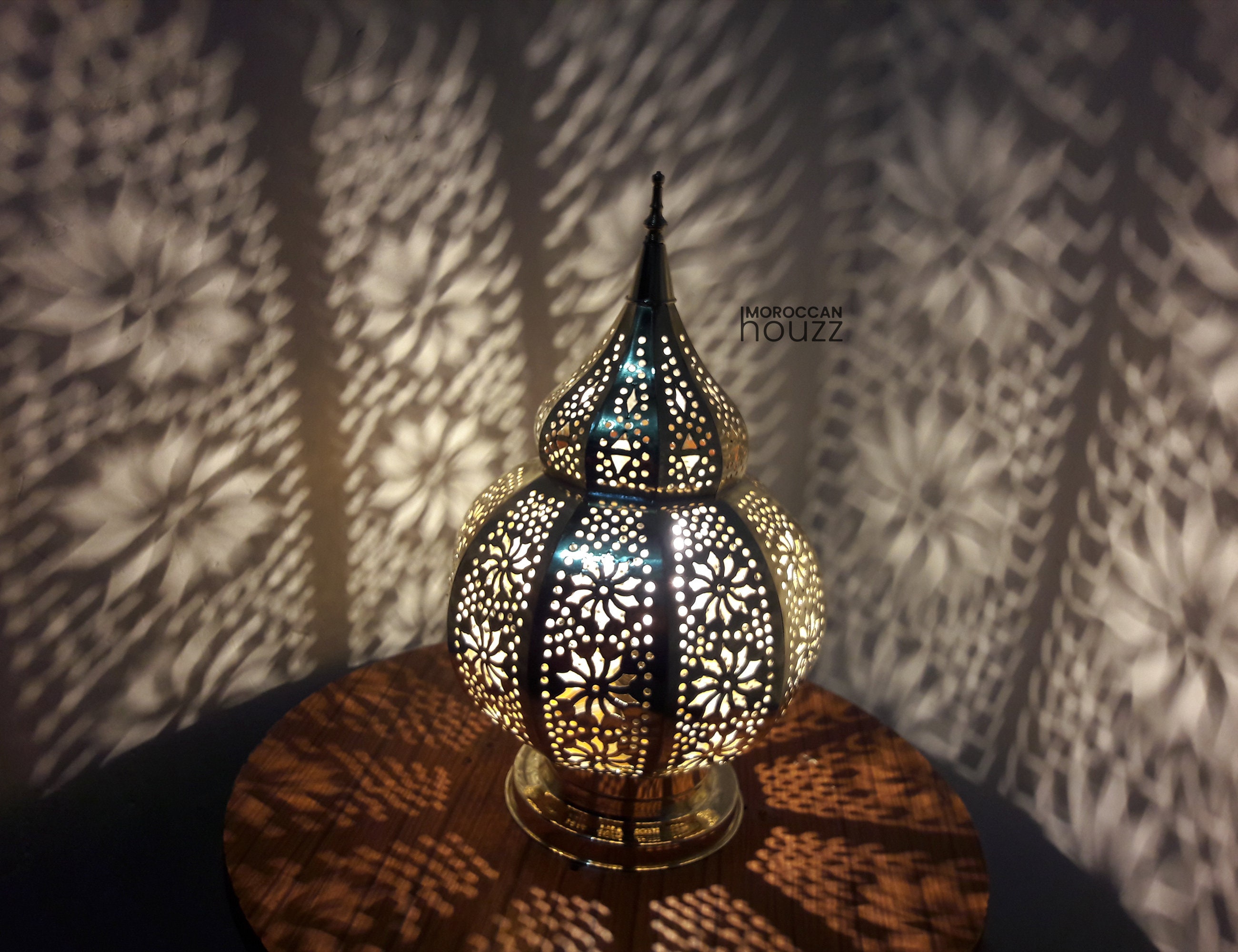 Marrakesh Gold Bedside Table Lamp, Moroccan Handmade Brass Table Light ...