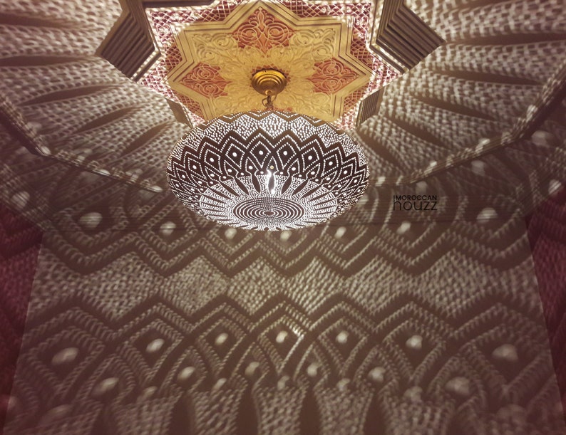 Moroccan Brass Pendant Light – Handmade Large Hanging Ceiling Lamp ...