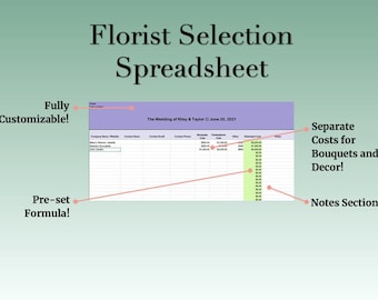 Wedding Flower Spreadsheet for Florist - Etsy