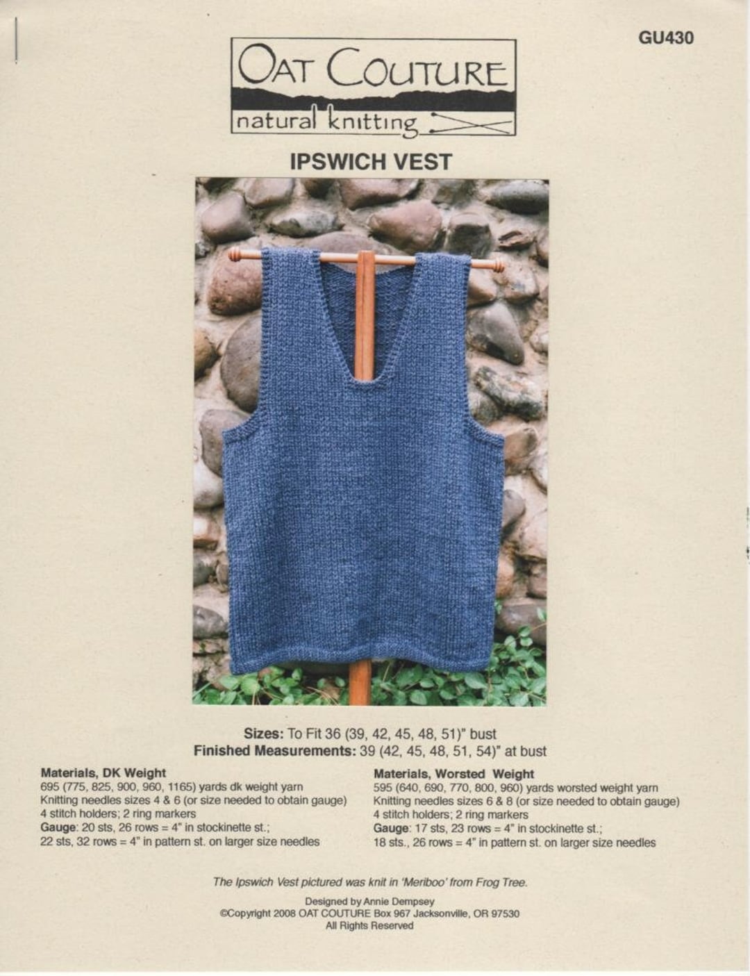 Ipswich Vest, Adult Knitted Vest Pattern, Sizes 36 - 51" Bust, DK and ...