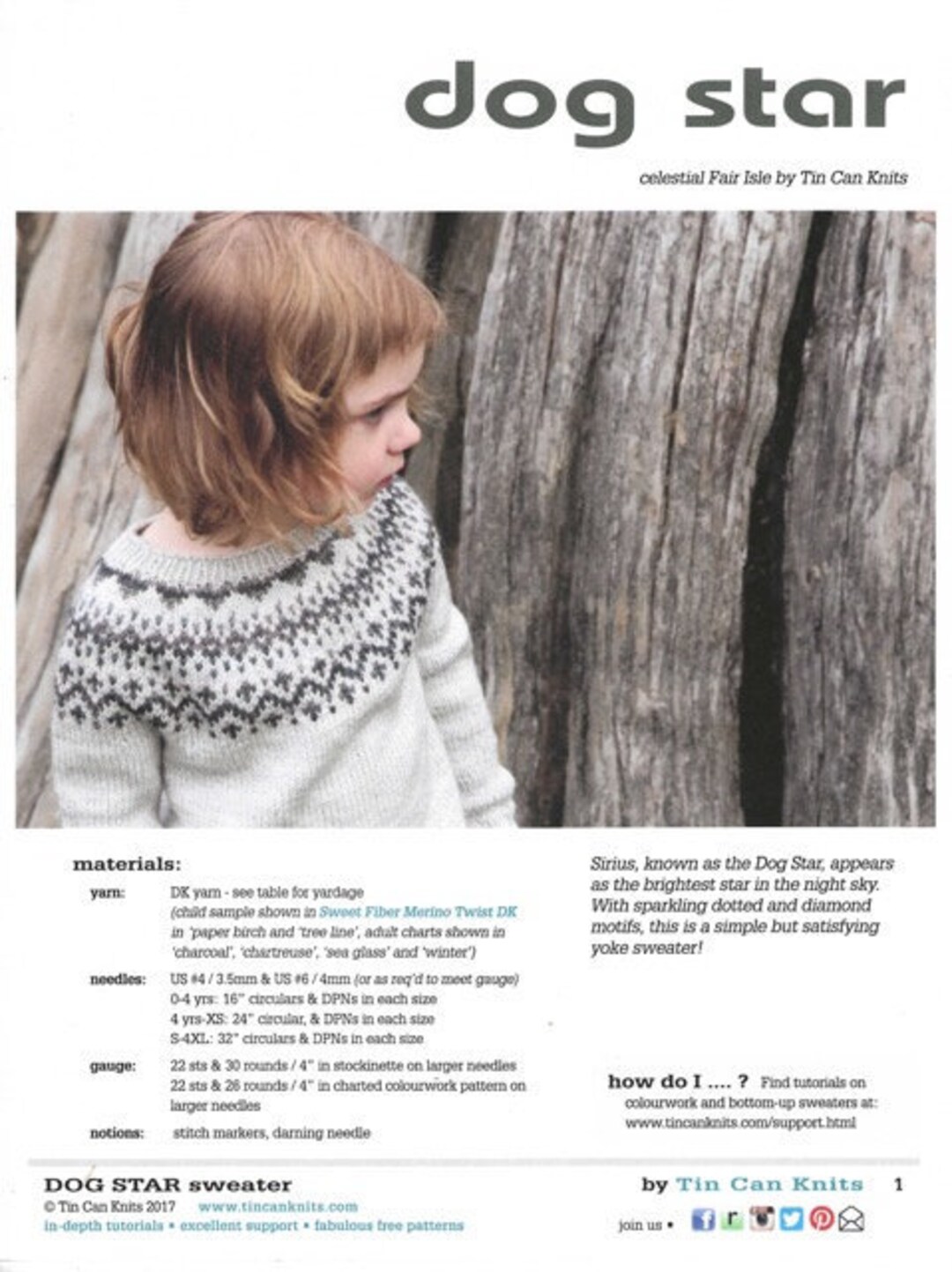 Dog Star, by Tin Can Knits, Pullover Sweater Pattern, Yoke Pattern ...