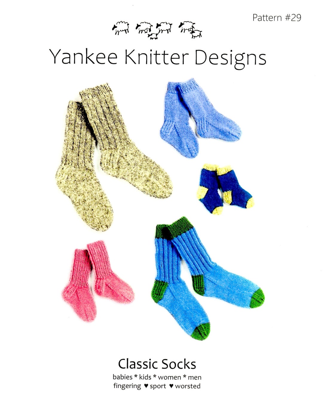 Classic Socks, Knitting Pattern, Sized Baby to Mens, 3 Yarn Wts ...