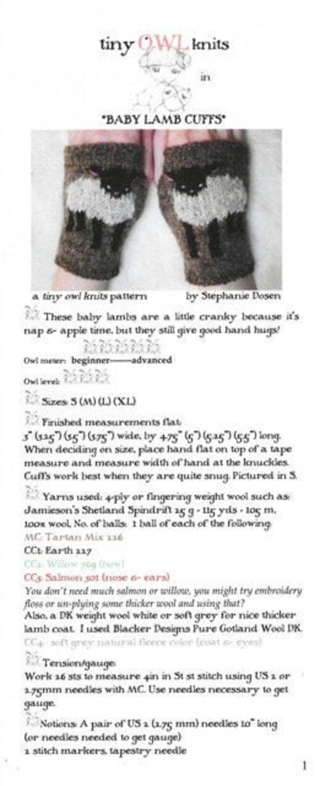 Adult Mitts Pattern, Baby Lamb Cuffs, by Tiny Owl Knits, Fingerless ...