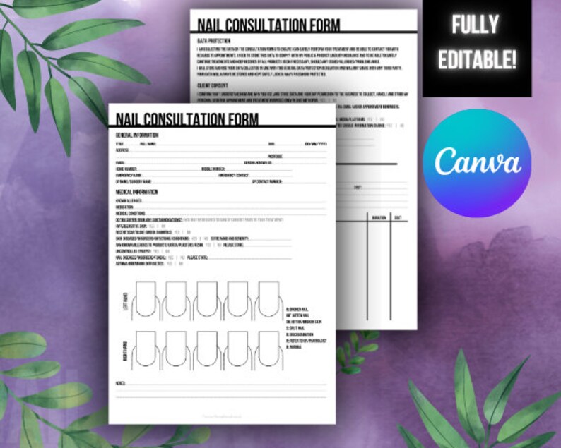 Nail Consultation Forms Printable Nail Services Template - Etsy
