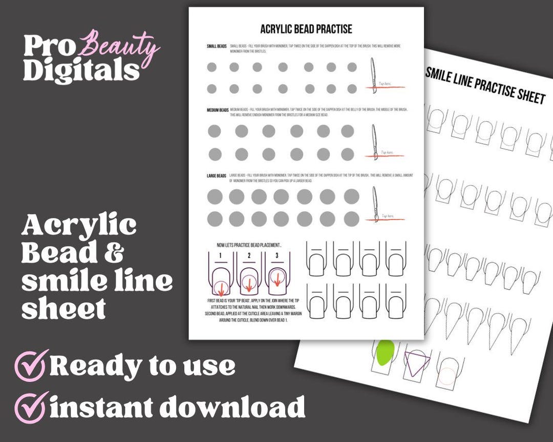 Acrylic Nail Practice Sheet – Smile Line & Bead Placement | Printable ...